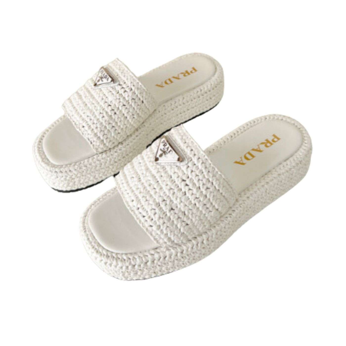 Prada Crochet Flatform Slides White For Women - Dealiax