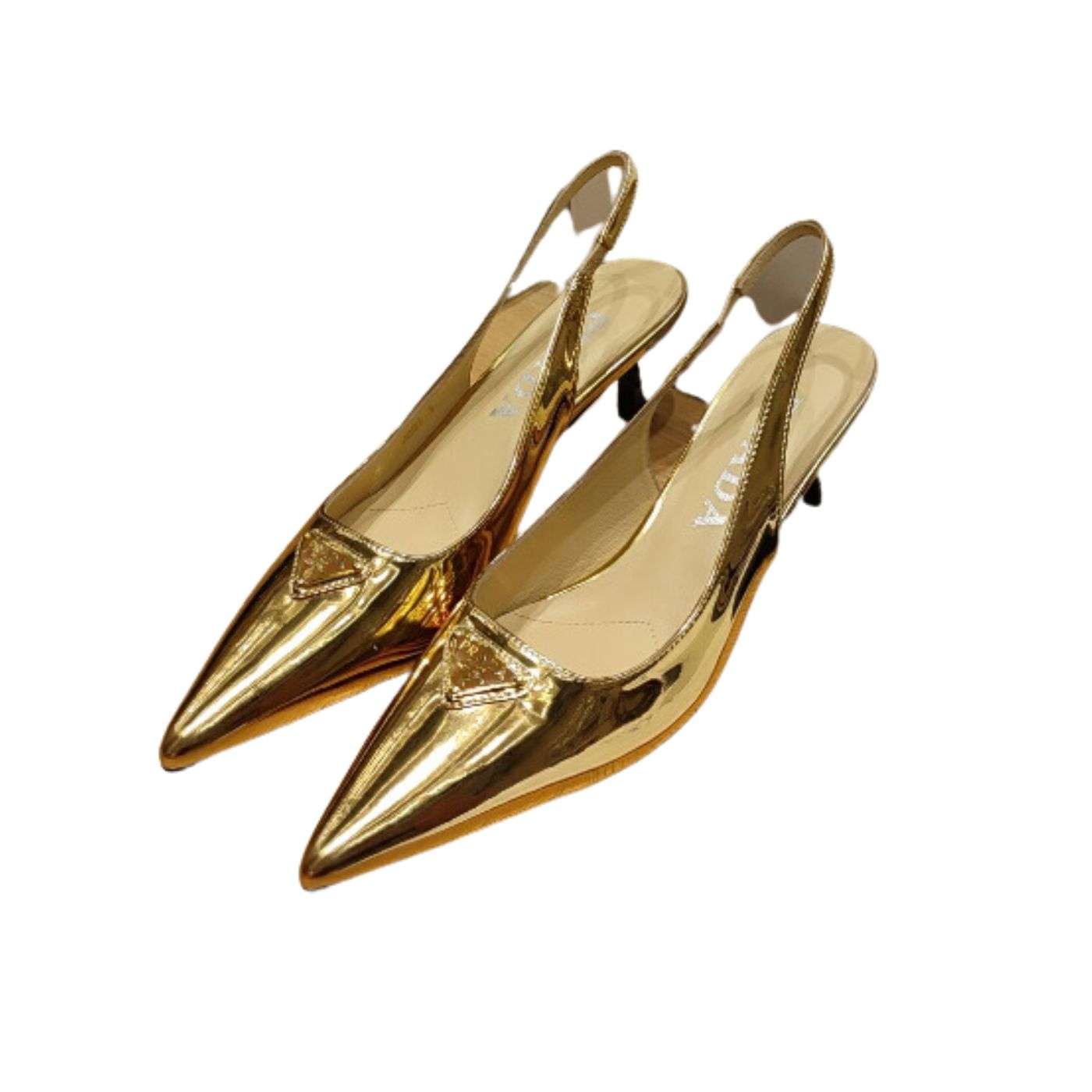 Prada Slingback Spike Pumps Gold For Women - Dealiax