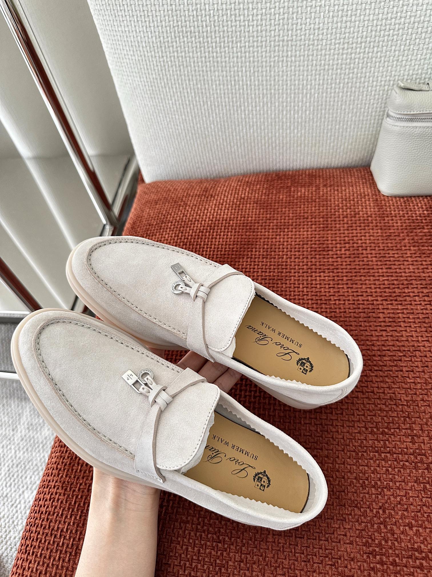 Loro Piana Summer Charms Walk Loafers Powder Pearl For Women - FAE5444 A760