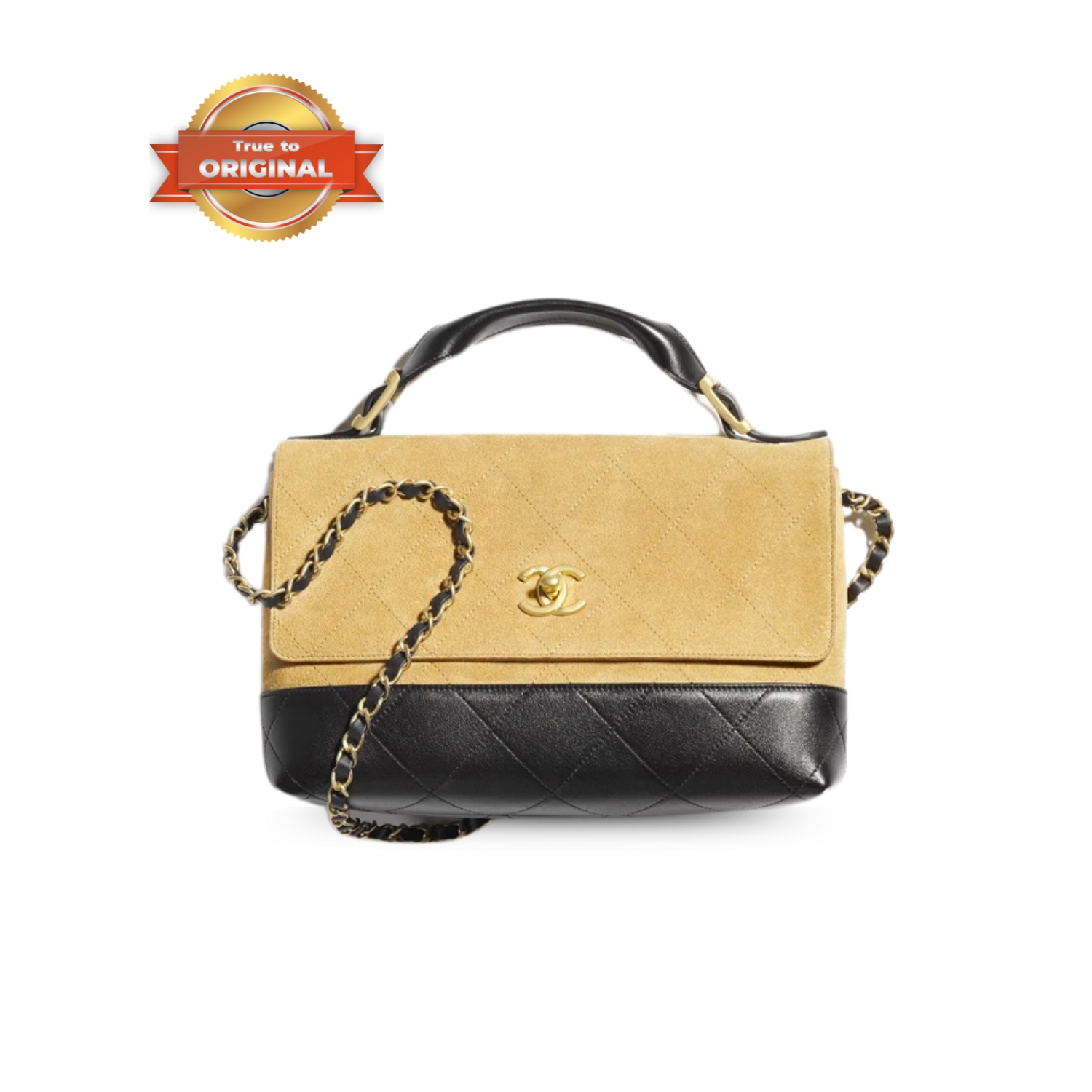 [True-to-ORIGINAL] Chanel Large Flap Bag With Top Handle Beige/Black For Women 11.4in/29cm ...