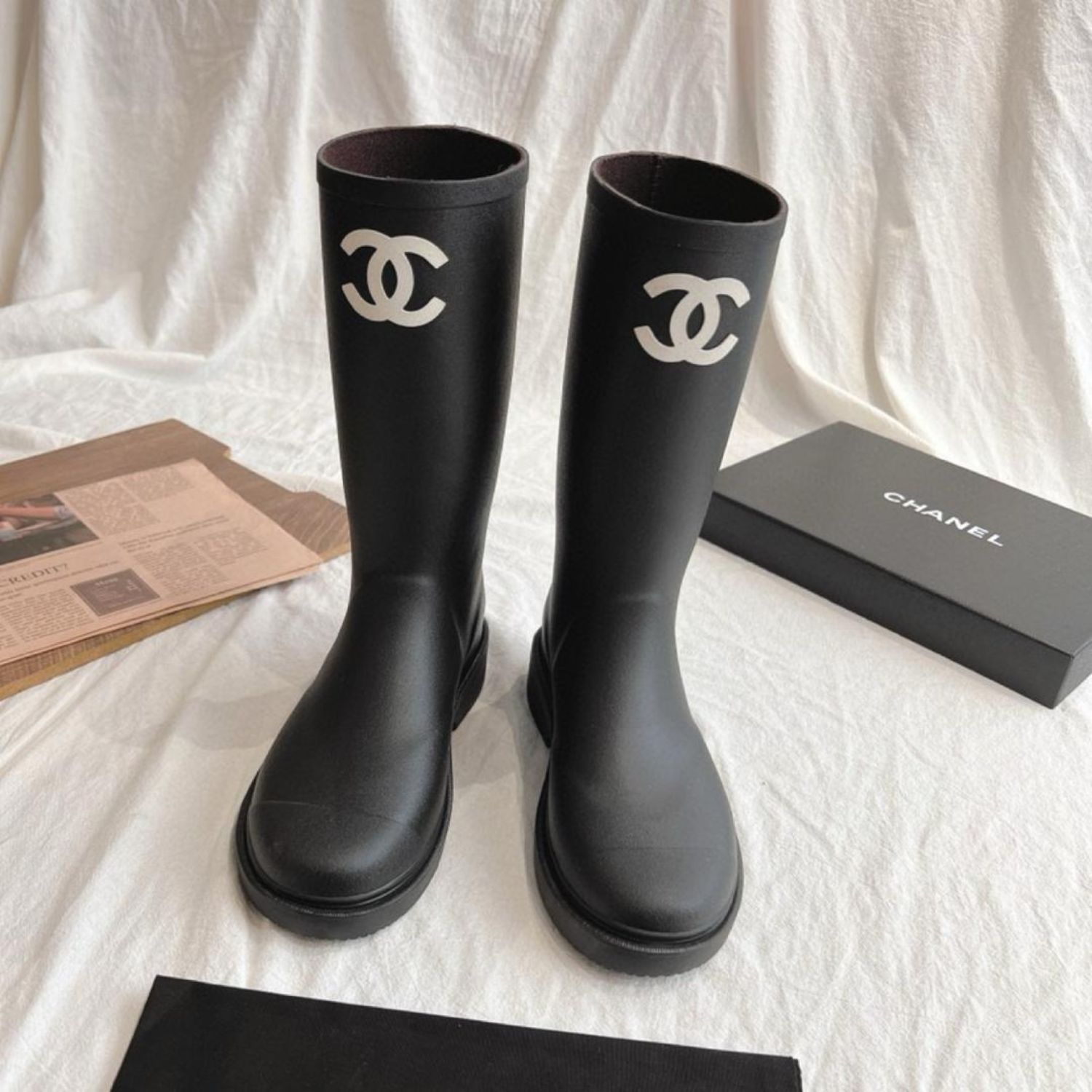 Chanel Rubber Boots Black For Women - Dealiax