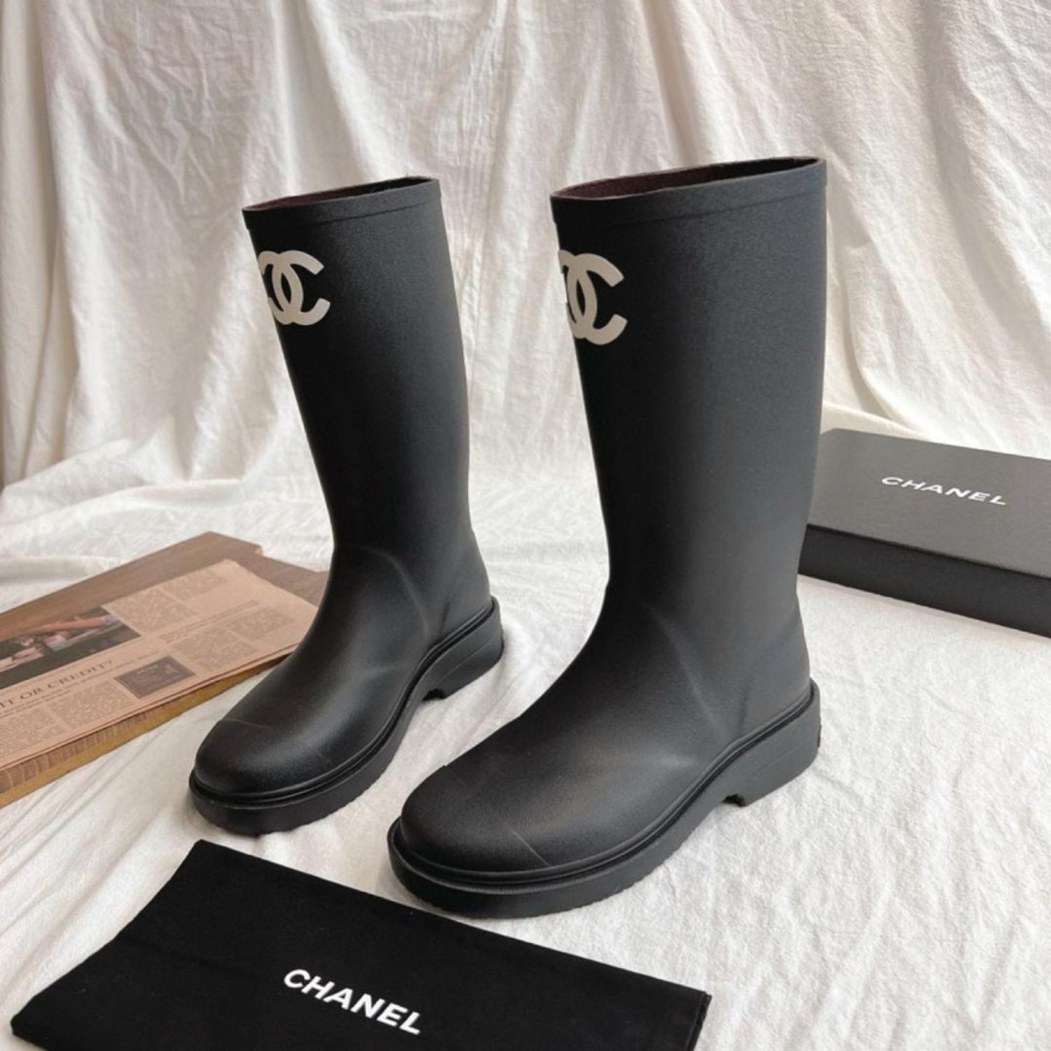 Chanel Rubber Boots Black For Women - Dealiax