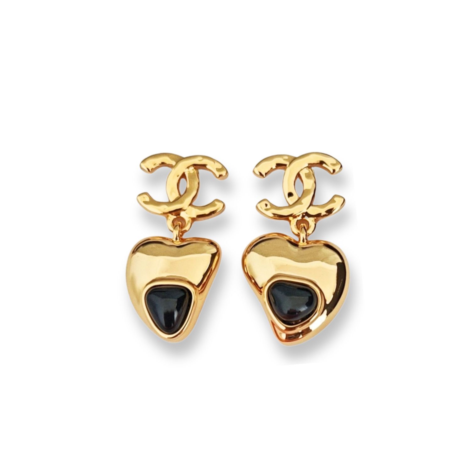 Chanel Heart Drop Earrings Gold-Toned Metal For Women - Dealiax