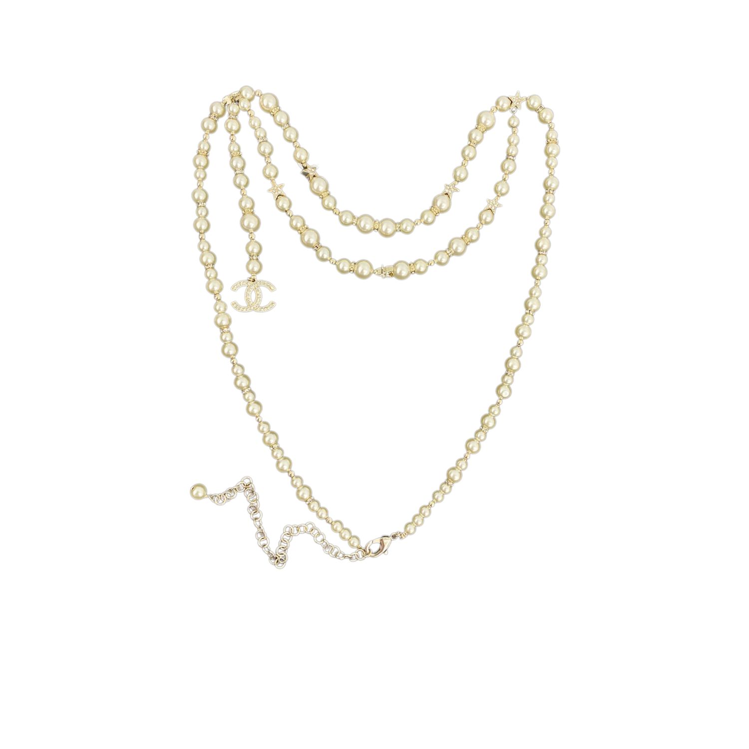 Chanel Pearl Chain With Crystal Logo Charm Gold For Women - Dealiax