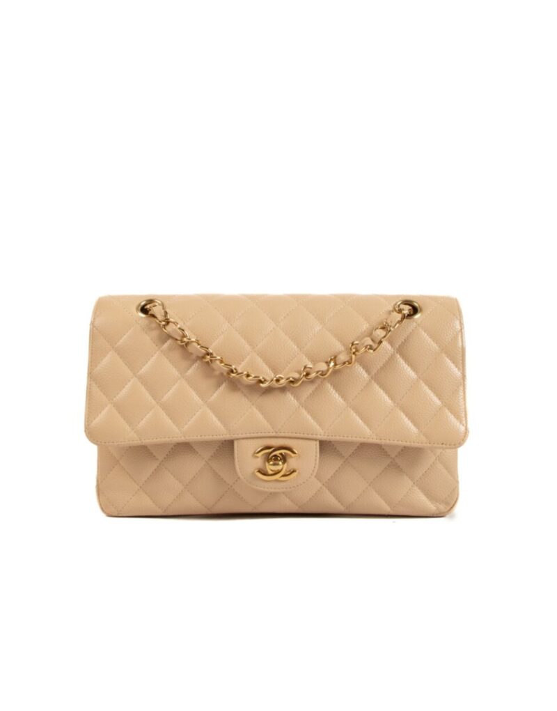 Chanel Classic Handbag Silver Hardware Beige For Women, Women's Bags, Shoulder And Crossbody ...