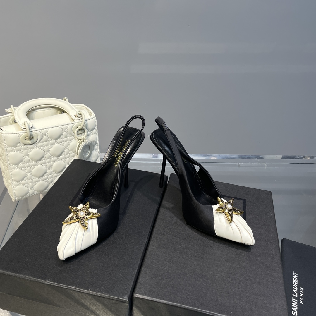 Saint Laurent Women's Silk Slingback Pumps Black For Women YSL - Dealiax