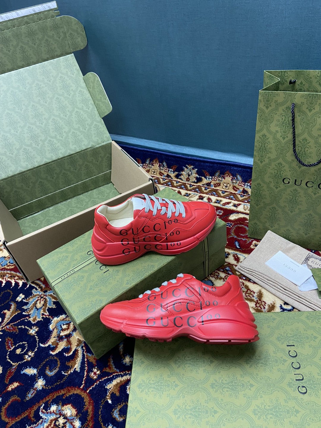 Gucci Men's 100 Rhyton Sneaker Red For Men 660938 - Dealiax