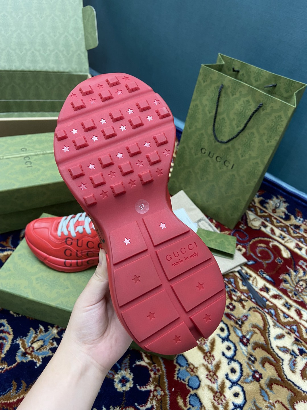 Gucci Men's 100 Rhyton Sneaker Red For Men 660938 - Dealiax