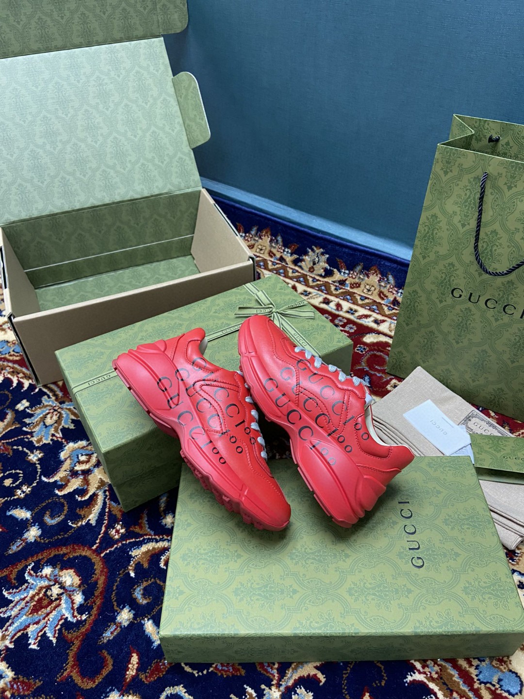 Gucci Men's 100 Rhyton Sneaker Red For Men 660938 - Dealiax