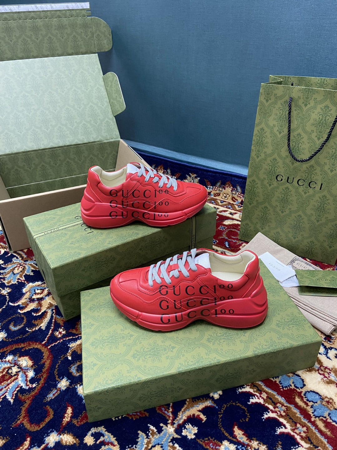 Gucci Men's 100 Rhyton Sneaker Red For Men 660938 - Dealiax