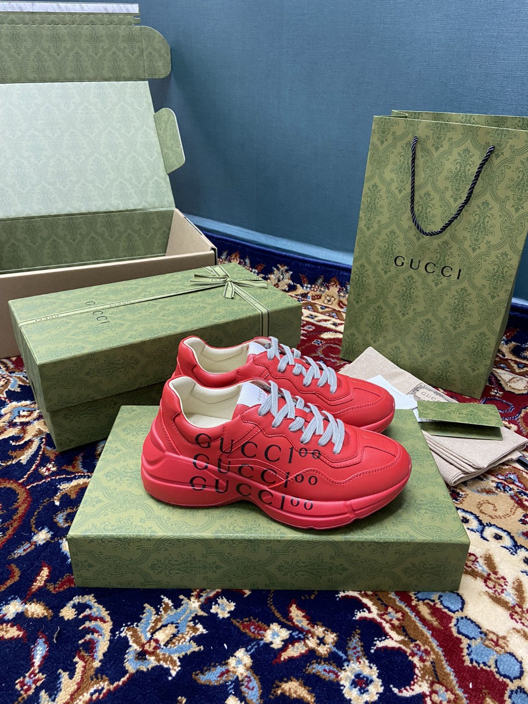 Gucci Men's 100 Rhyton Sneaker Red For Men 660938 - Dealiax