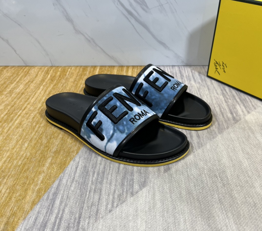 Fendi Force Roma Slides Mix White Blue For Men - Dealiax