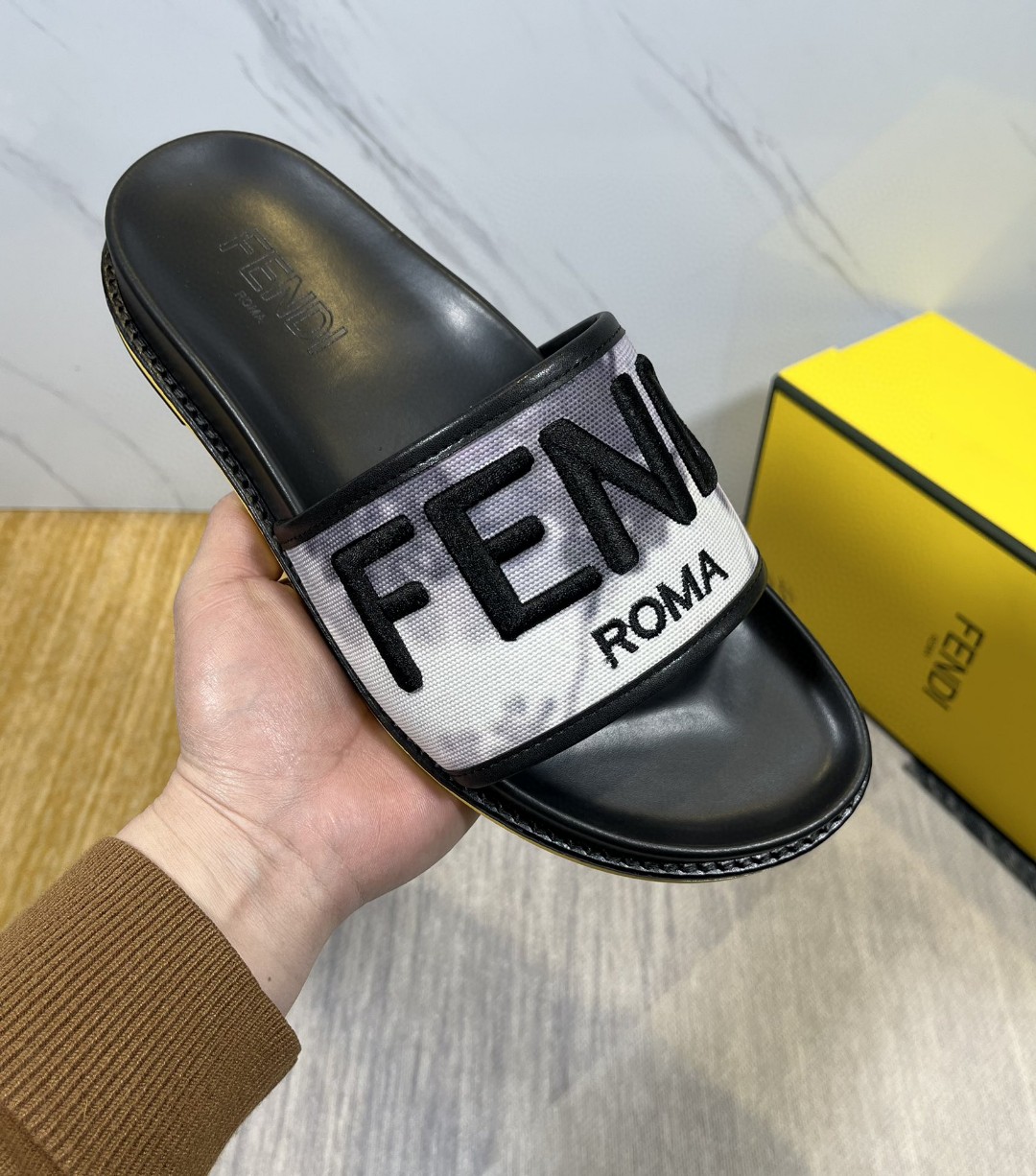Fendi Force Roma Slides Mix White Grey For Men - Dealiax