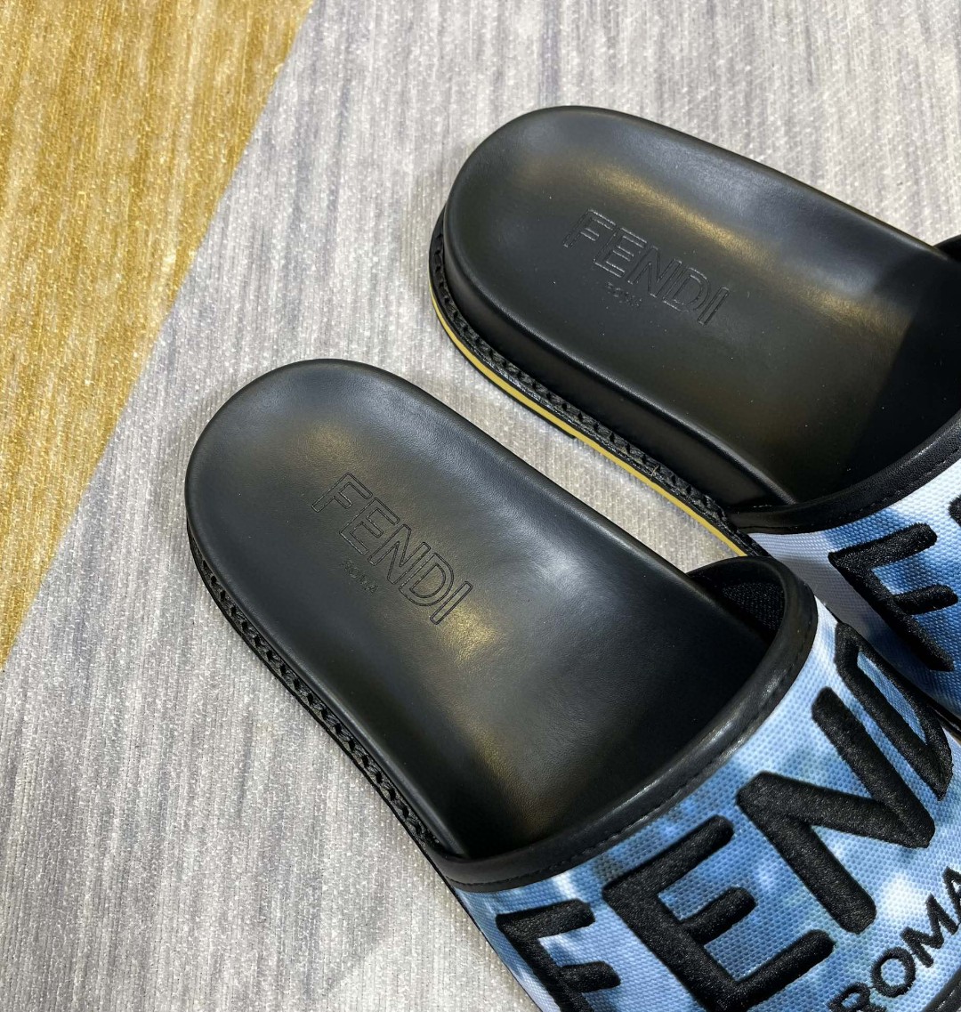 Fendi Force Roma Slides Mix White Blue For Men - Dealiax